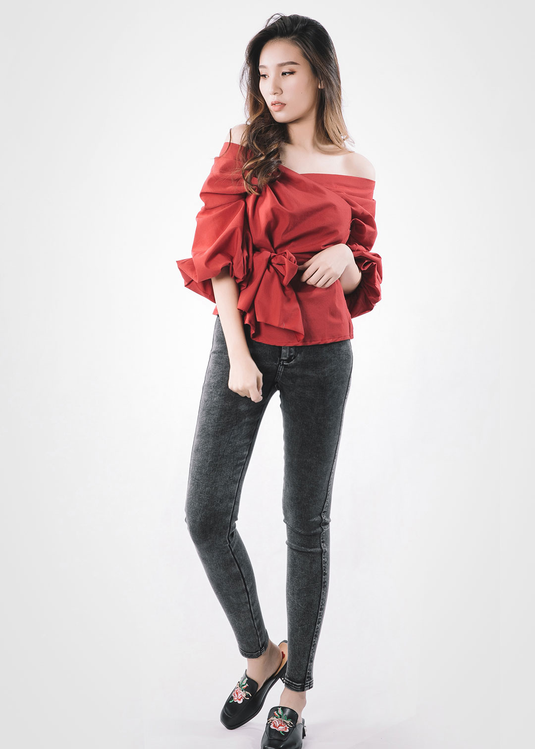 Messily-Wrapped Ruffle Top In Maroon • DREAMSCAPED