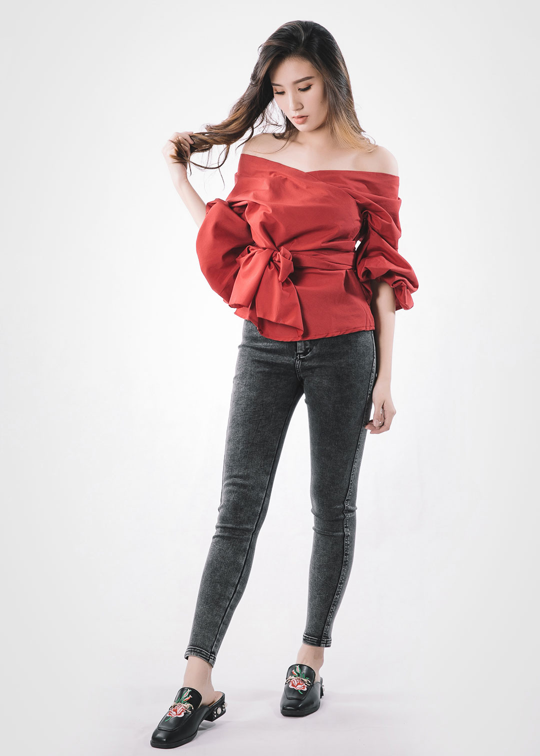 Messily-Wrapped Ruffle Top In Maroon • DREAMSCAPED