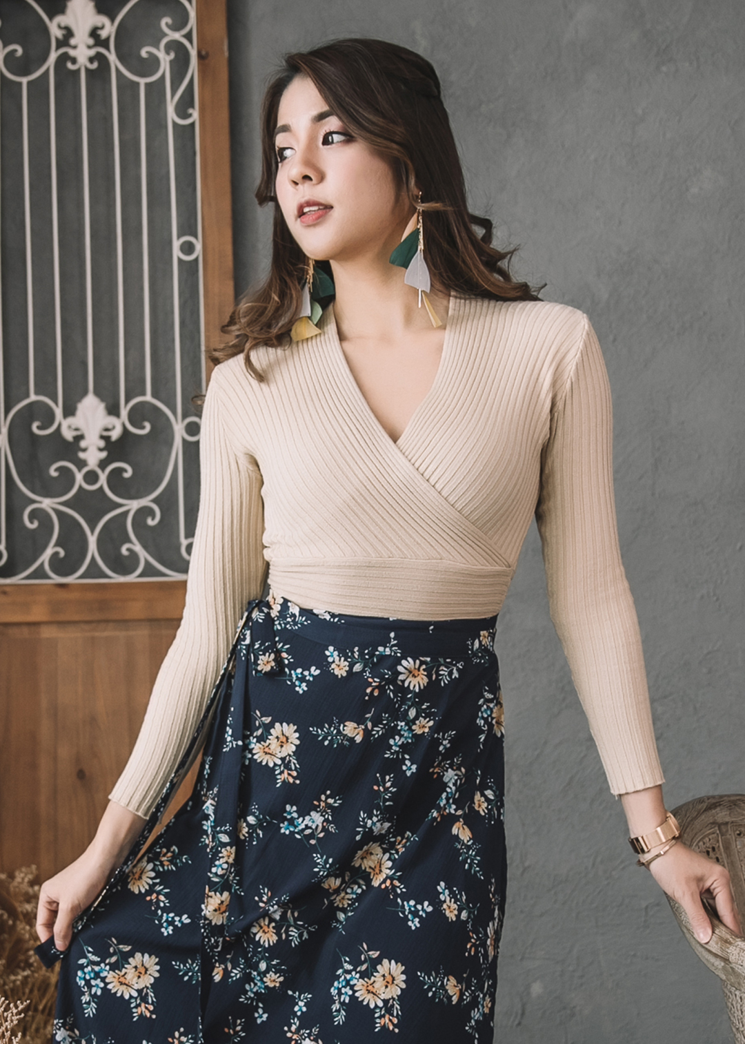 Wrapped Eternally Elegant Ribbed Top in Beige • DREAMSCAPED