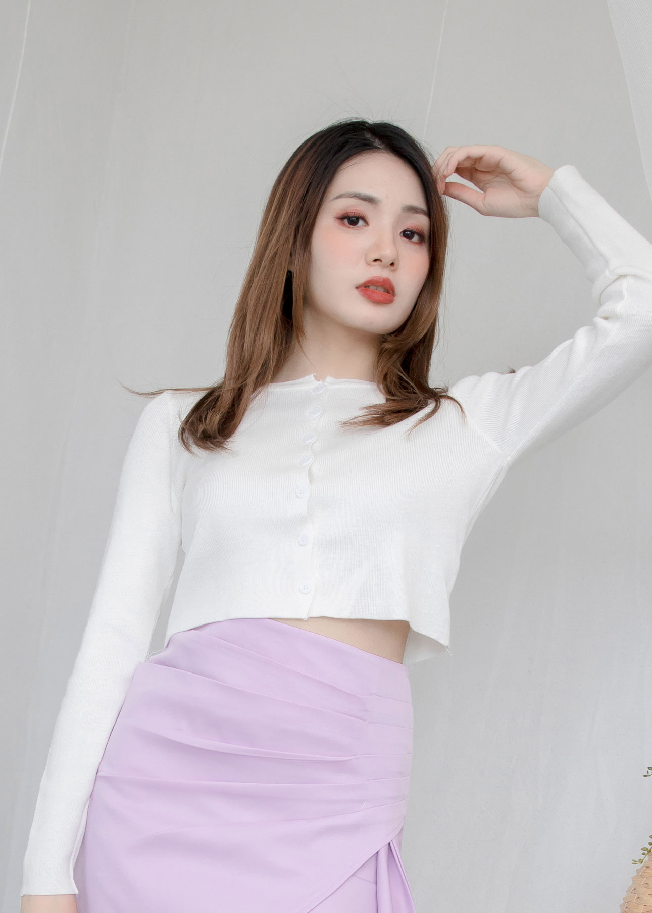 Button Our Way knit crop cardigan in White • DREAMSCAPED