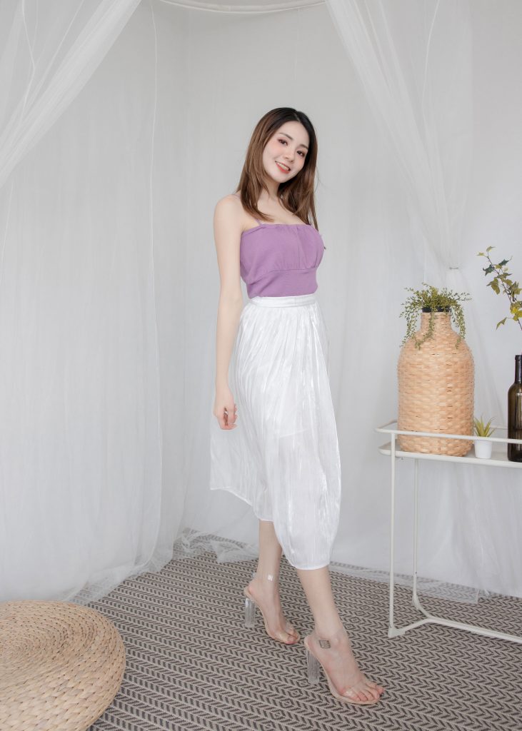 Gloss Over Satin Pleated skirt in White • DREAMSCAPED