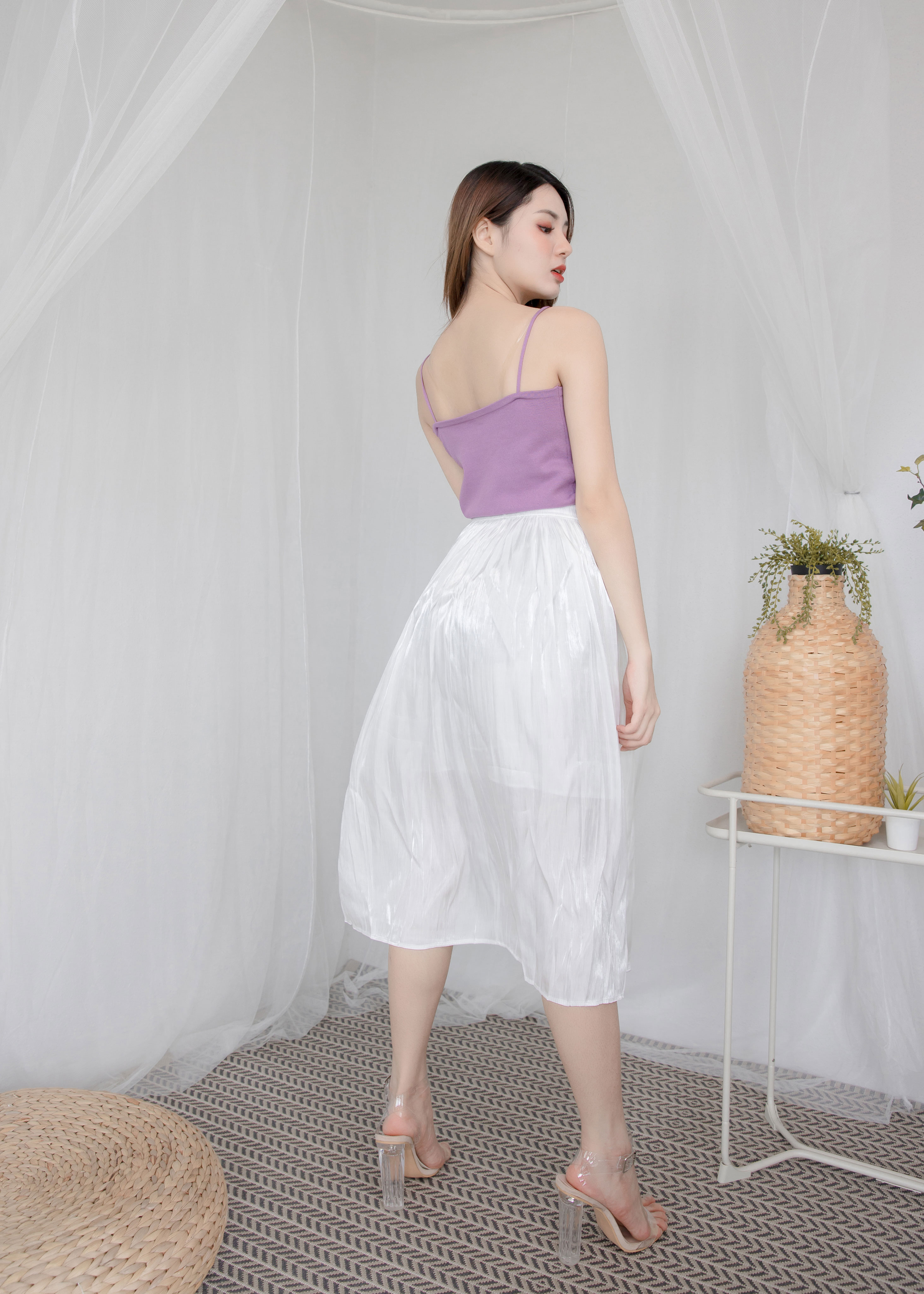 Gloss Over Satin Pleated skirt in White • DREAMSCAPED