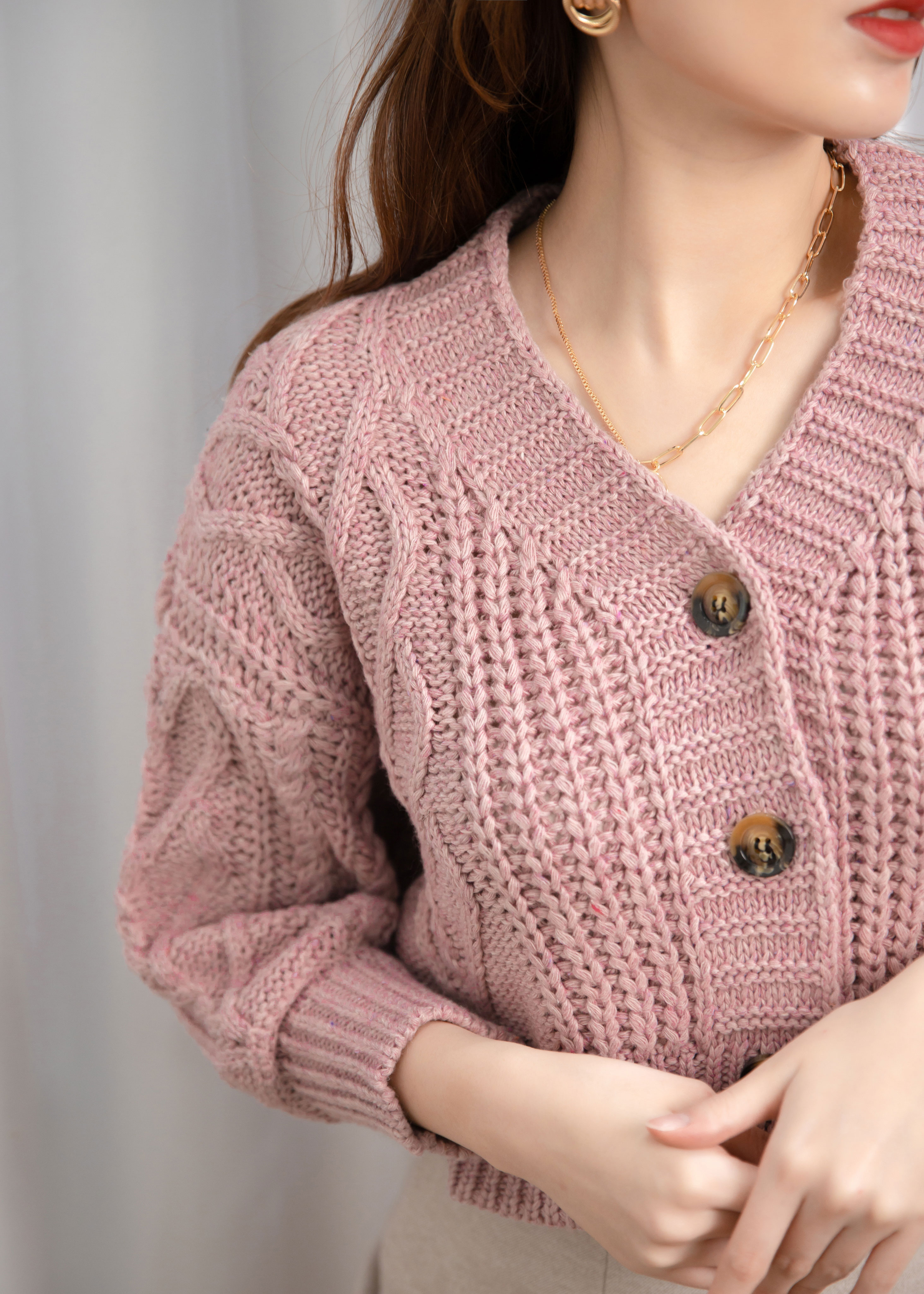 Merino Button Knit Cardigan in Pink • DREAMSCAPED