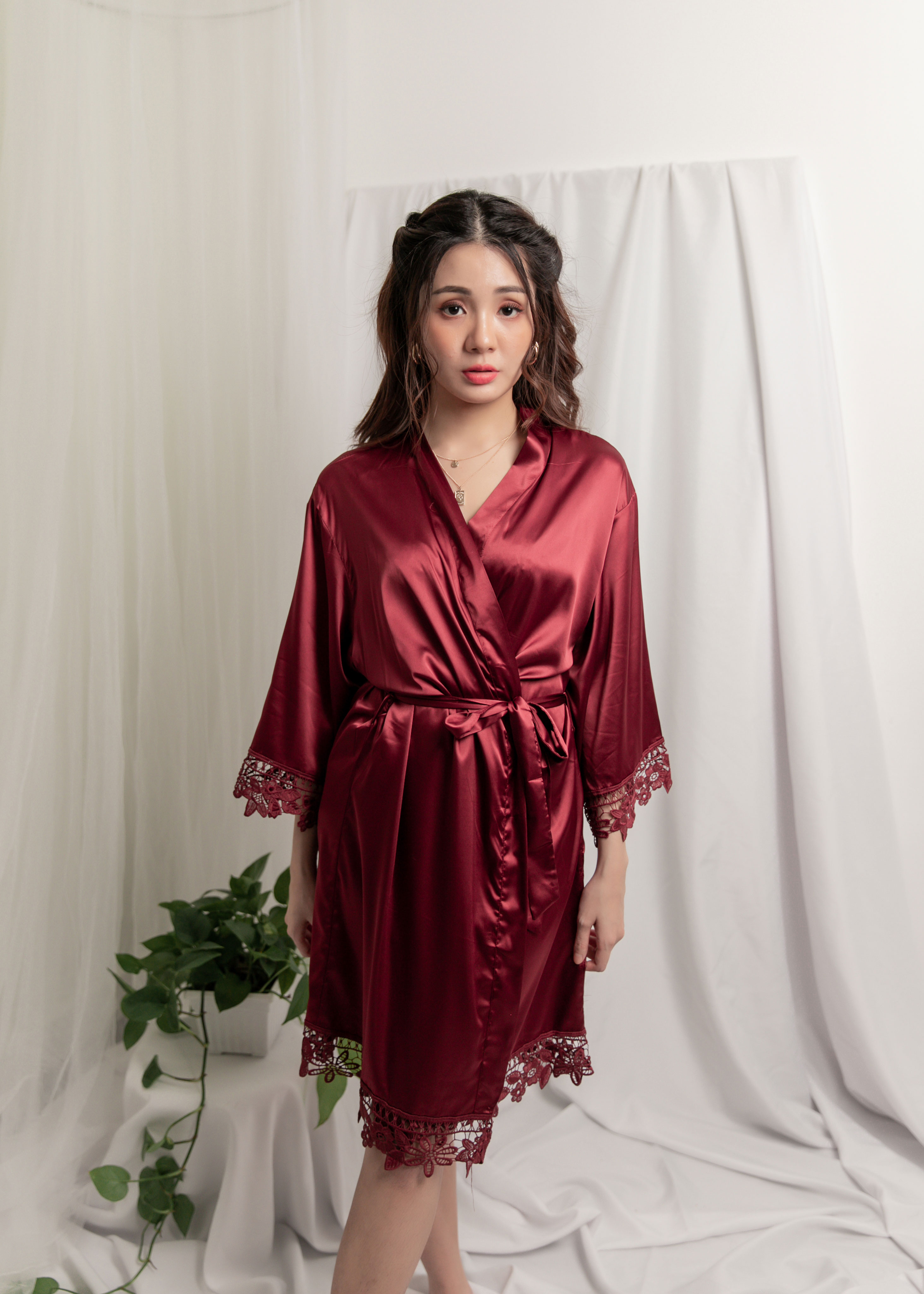 Regal Blush Robe in Maroon • DREAMSCAPED
