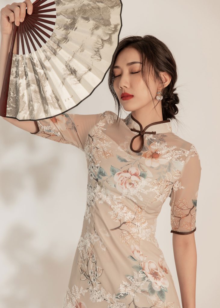 Four Seasons Of China Embroidered Qipao in Beige • DREAMSCAPED