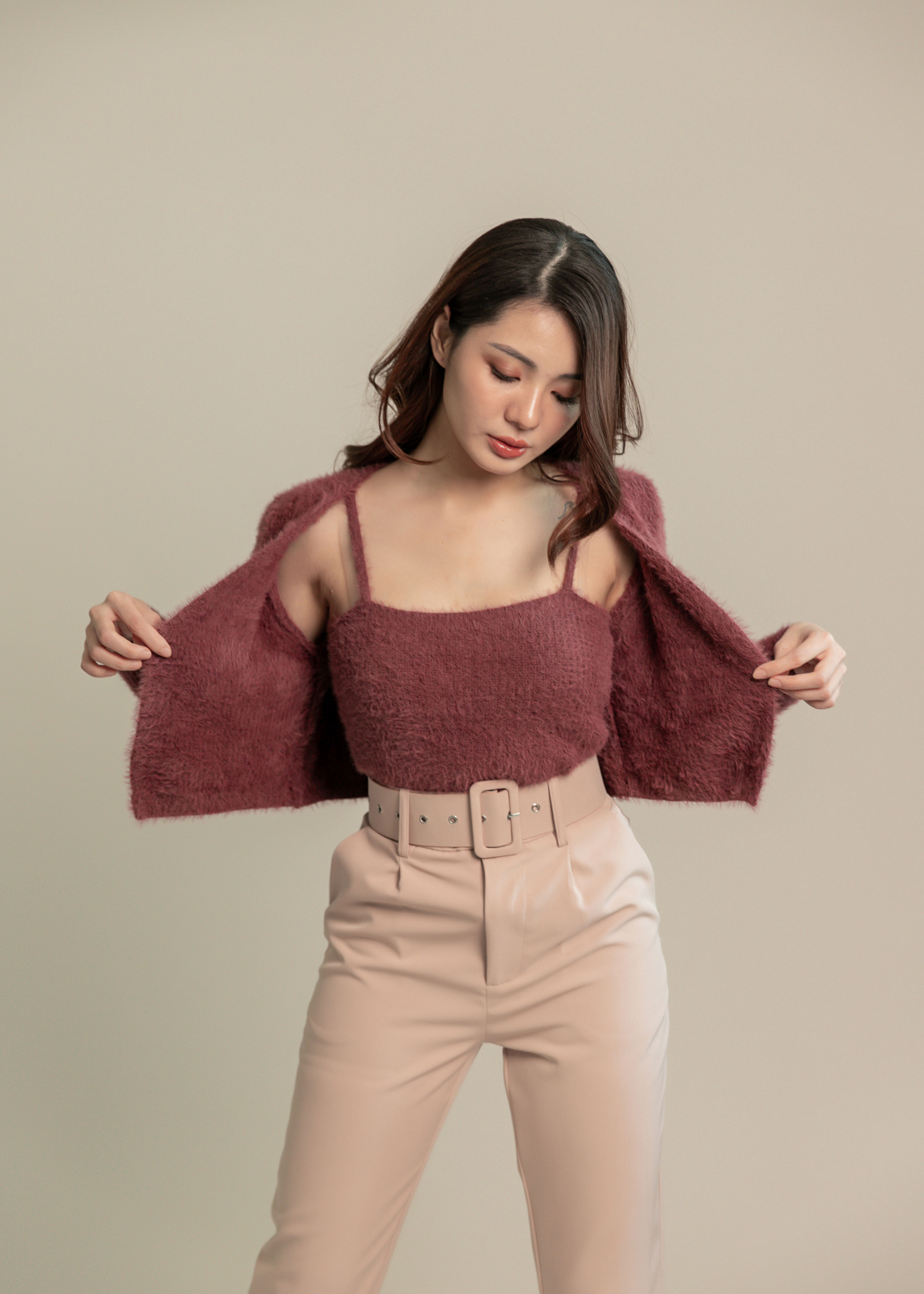 Woollybear Co-Ord Fluff Top in Plum • DREAMSCAPED