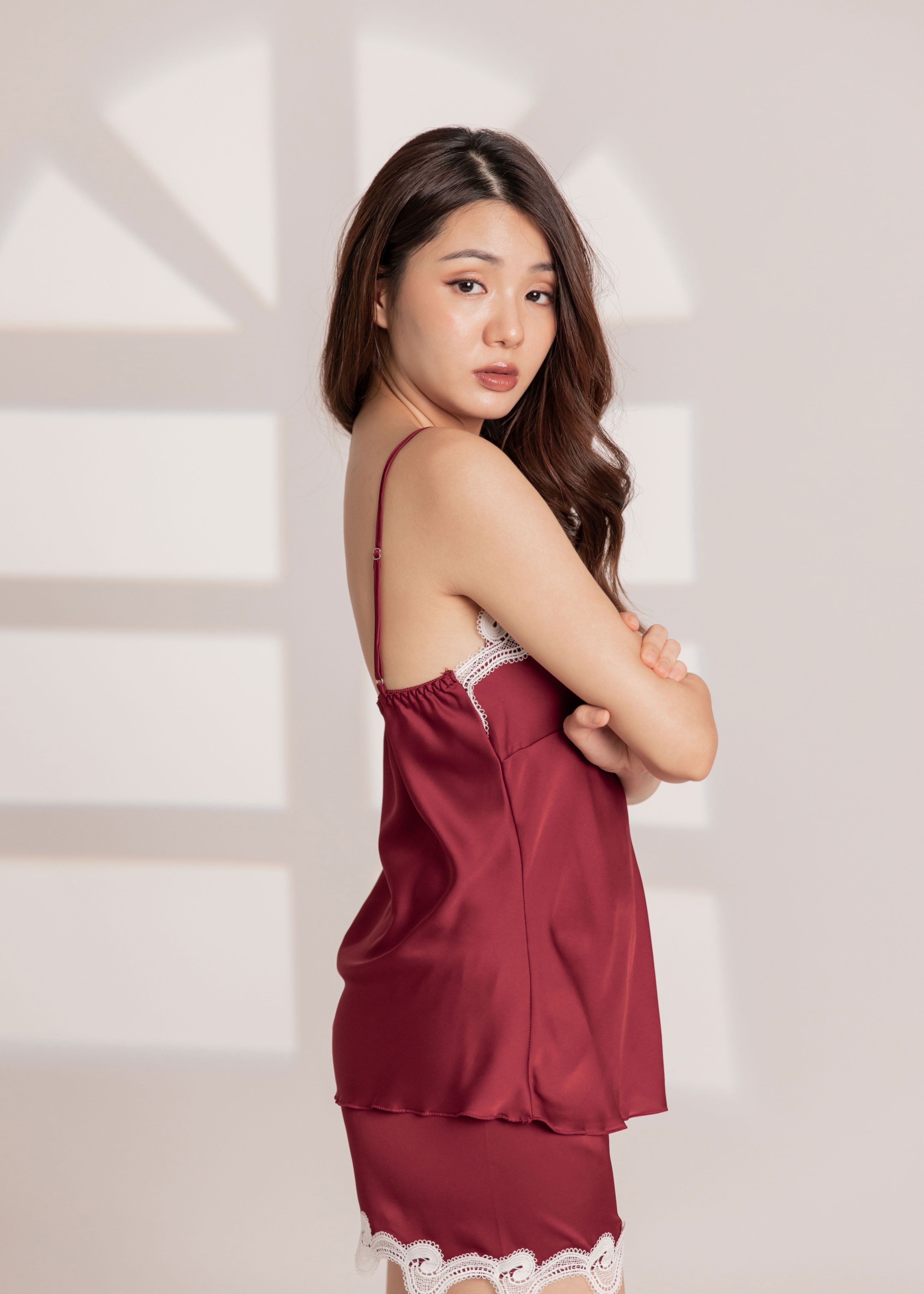 Sleep Tide Nightwear Set in Maroon • DREAMSCAPED