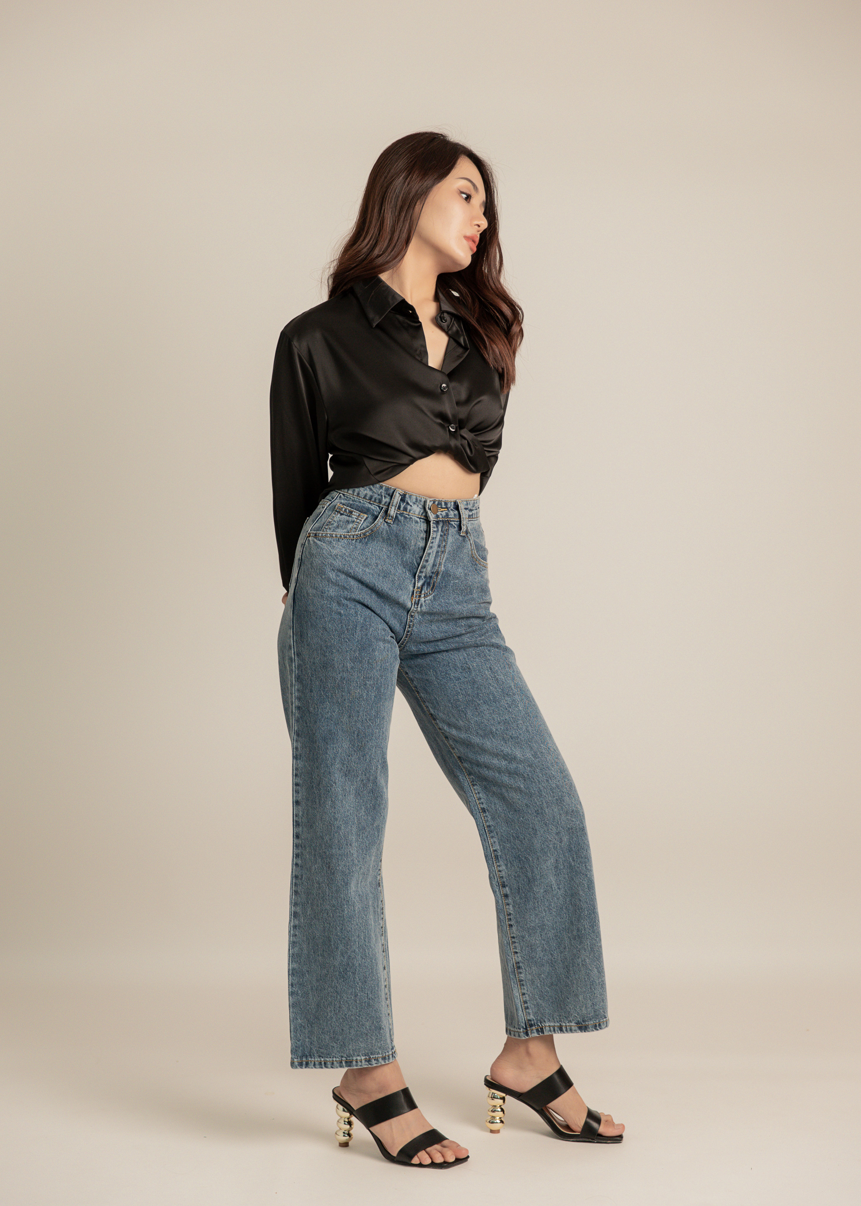Miranda’s Sleek Satin Blouse in Black • DREAMSCAPED