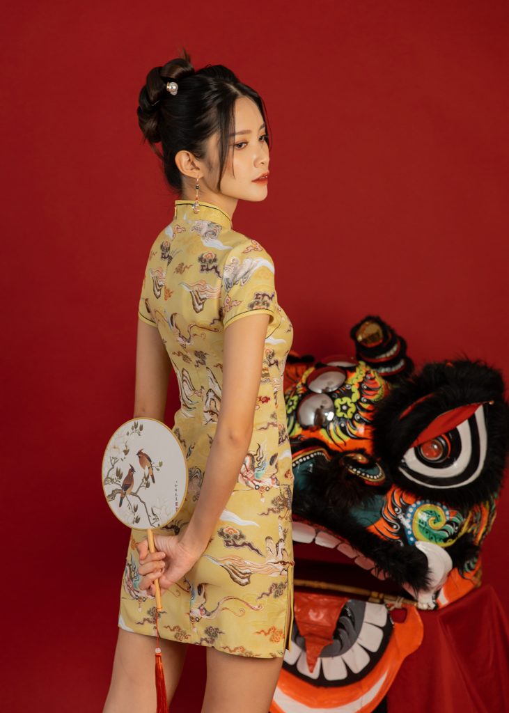 Qilin Fortune Mini Qipao in Yellow • DREAMSCAPED