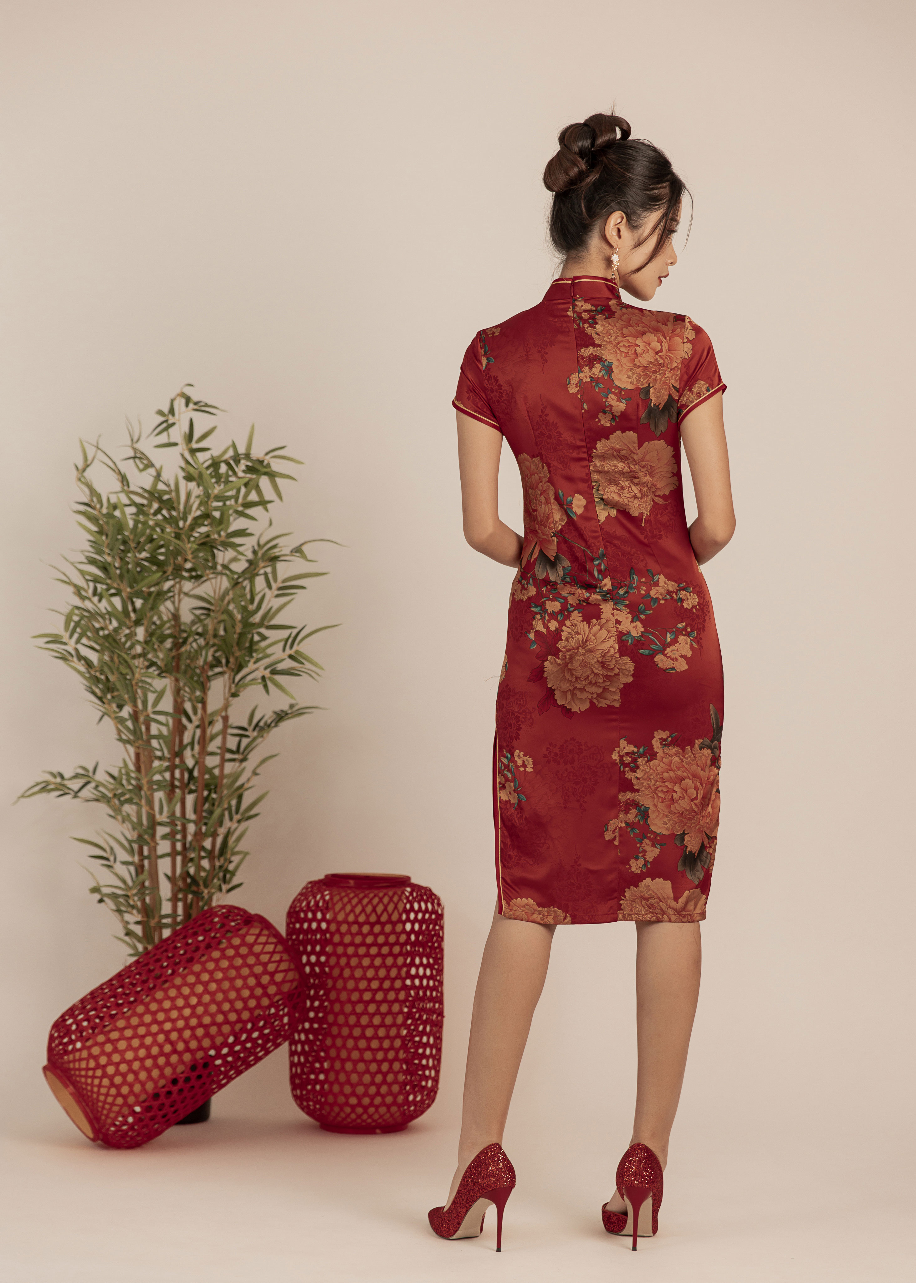 Paramount Ballroom Midi Qipao in Red • DREAMSCAPED
