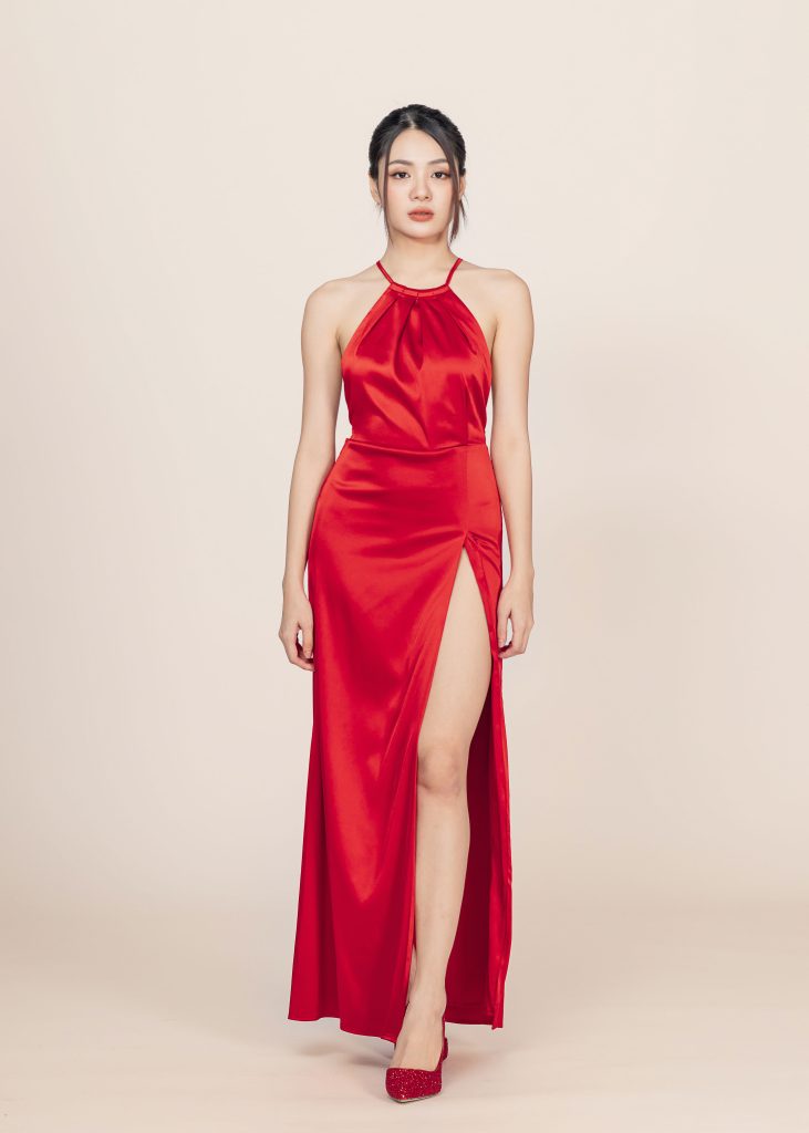 Vionette Poise Satin Gown in Chili Red • DREAMSCAPED